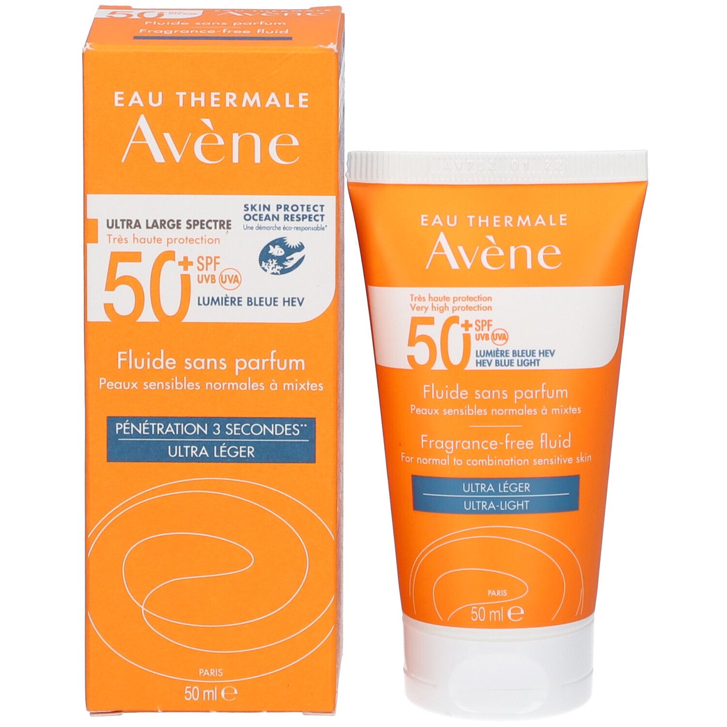 Avène Solaire - Fluide Sans Parfum SPF50+ UVB UVA Lumière Bleue HEV ...